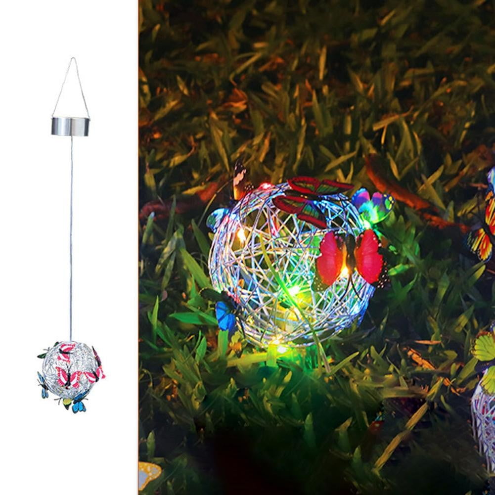 Solar Lighted Hanging Mesh Orb with Colorful Butterflies, Outdoor Solar ...