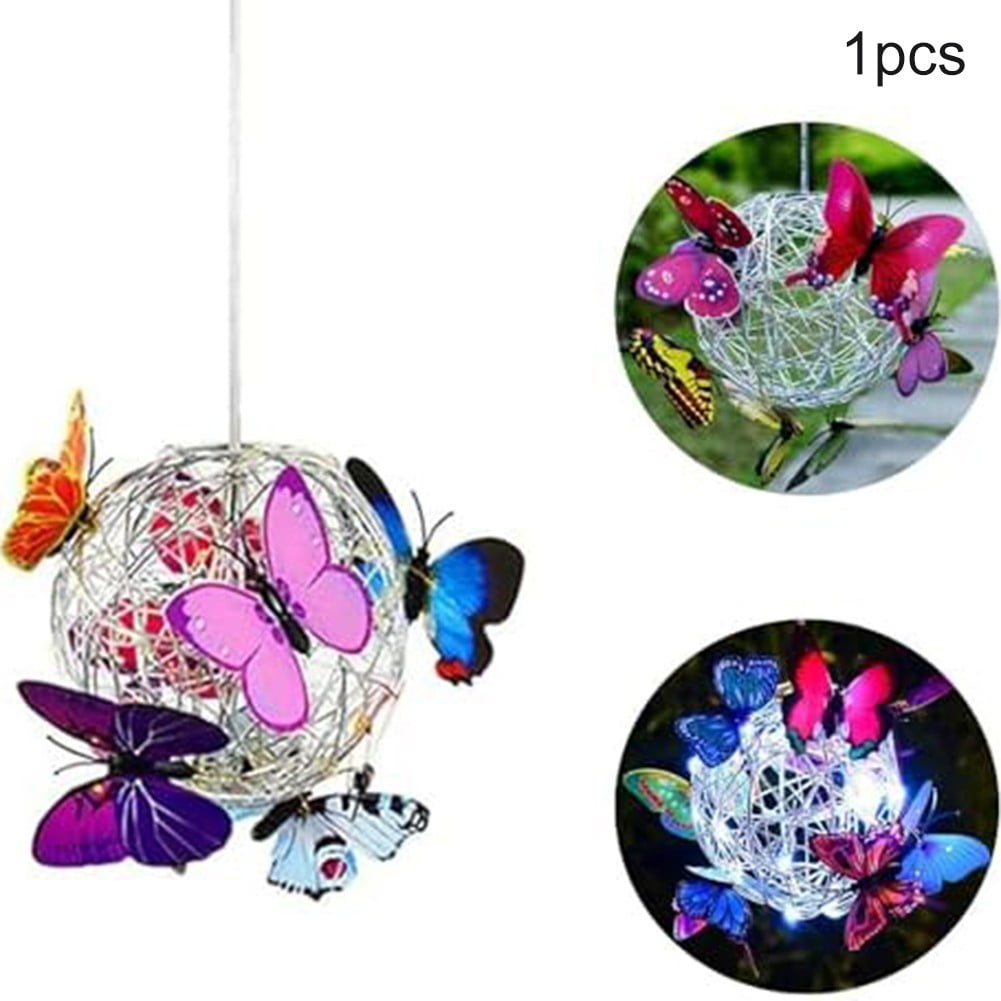 Solar Lighted Hanging Mesh Orb Solar Lighted With Colorful Butterflies ...