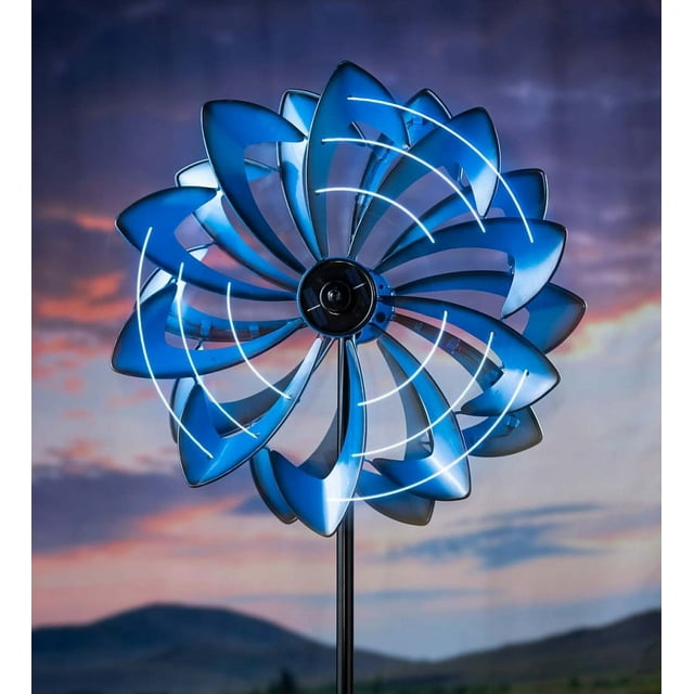 Solar Lighted LED Flower Metal Wind Spinner with Bi-Direction Rotors ...