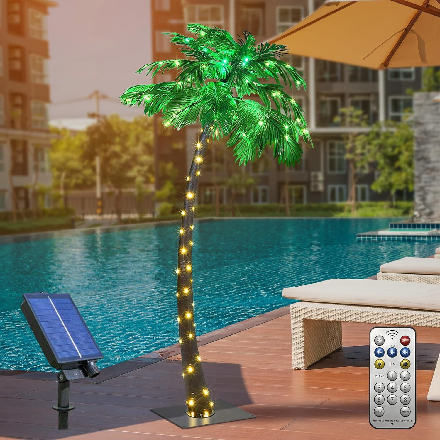 Solar Lighted Palm Tree 7FT Artificial Palm Tree Decor for Outdoor 152 ...