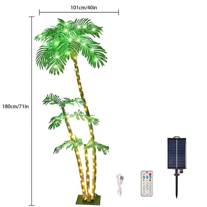 Solar Lighted Palm Tree for Outside Patio, 6' 3 Trunks Outdoor ...