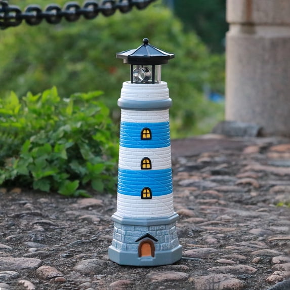 Solar Lighthouse Garden Light with Rotating LED, 14.75 in Outdoor Yard ...