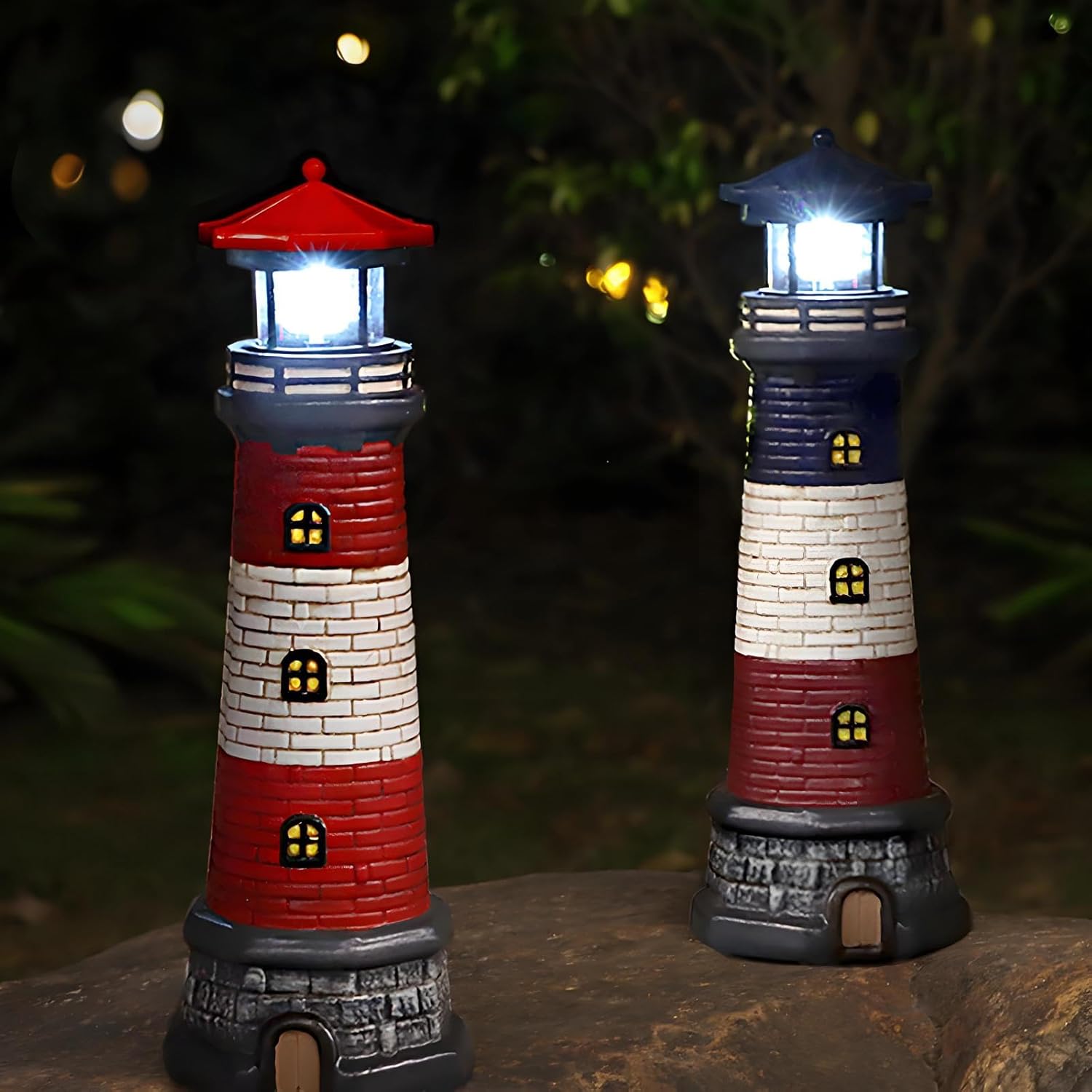 Solar Lighthouse Garden Outdoor Statues, Waterproof Lawn Lights Decor ...