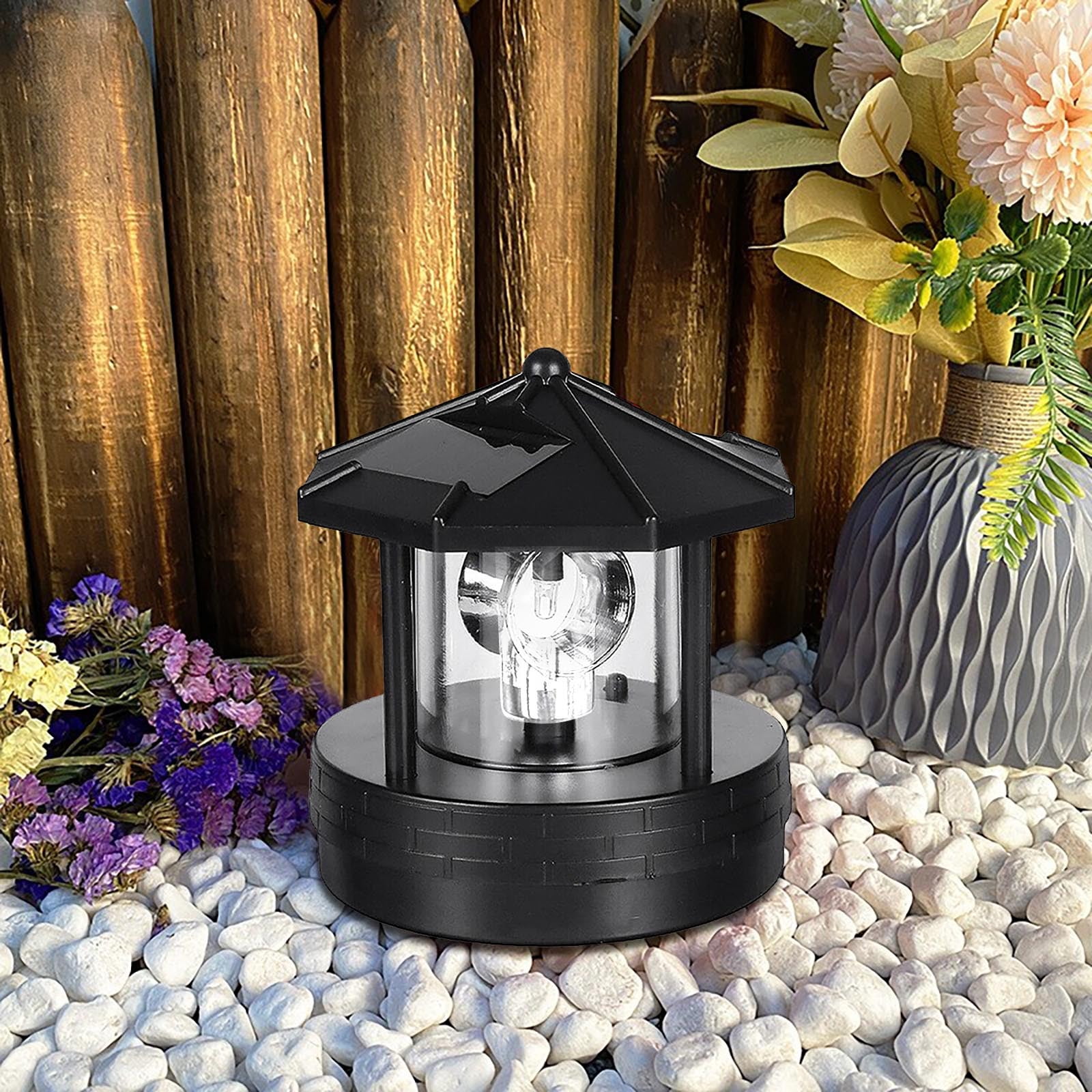 Solar Lighthouse Outdoor Decorations, 360 Degree Rotating Solar ...