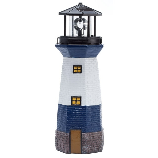 Maple Lane Creations Solar Powered Lighthouse, Rotating Outdoor Garden Yard Decor Light ...