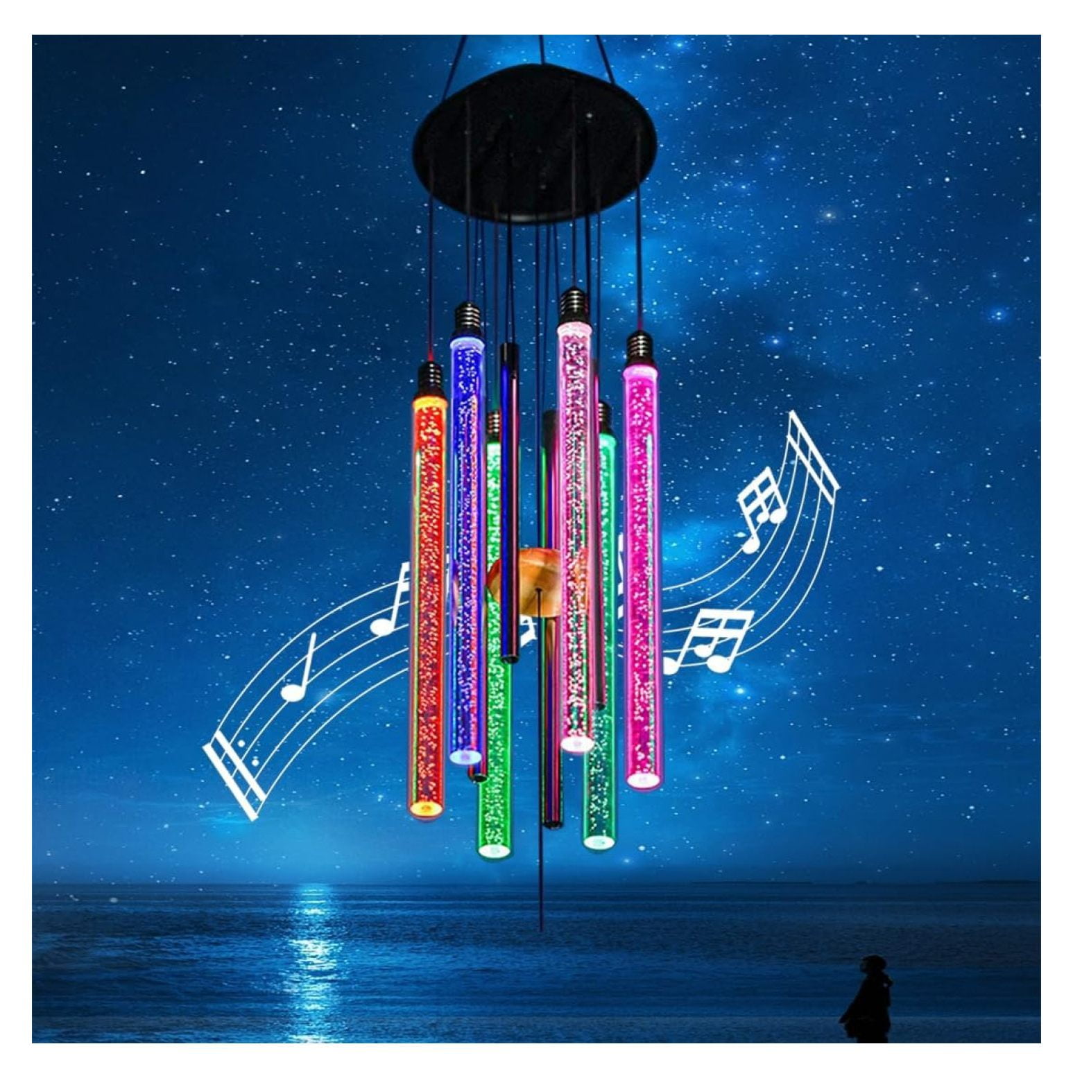 Solar Lights 6LED Tubes Wind Chimes Color Changing Outdoor Solar Garden ...