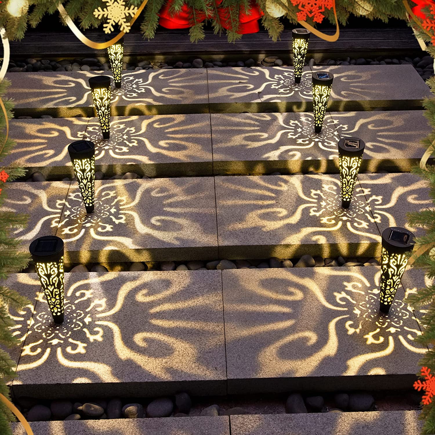 Solar Lights Decorative, 6Pcs Tall Solar Stakes Lights Outdoor ...