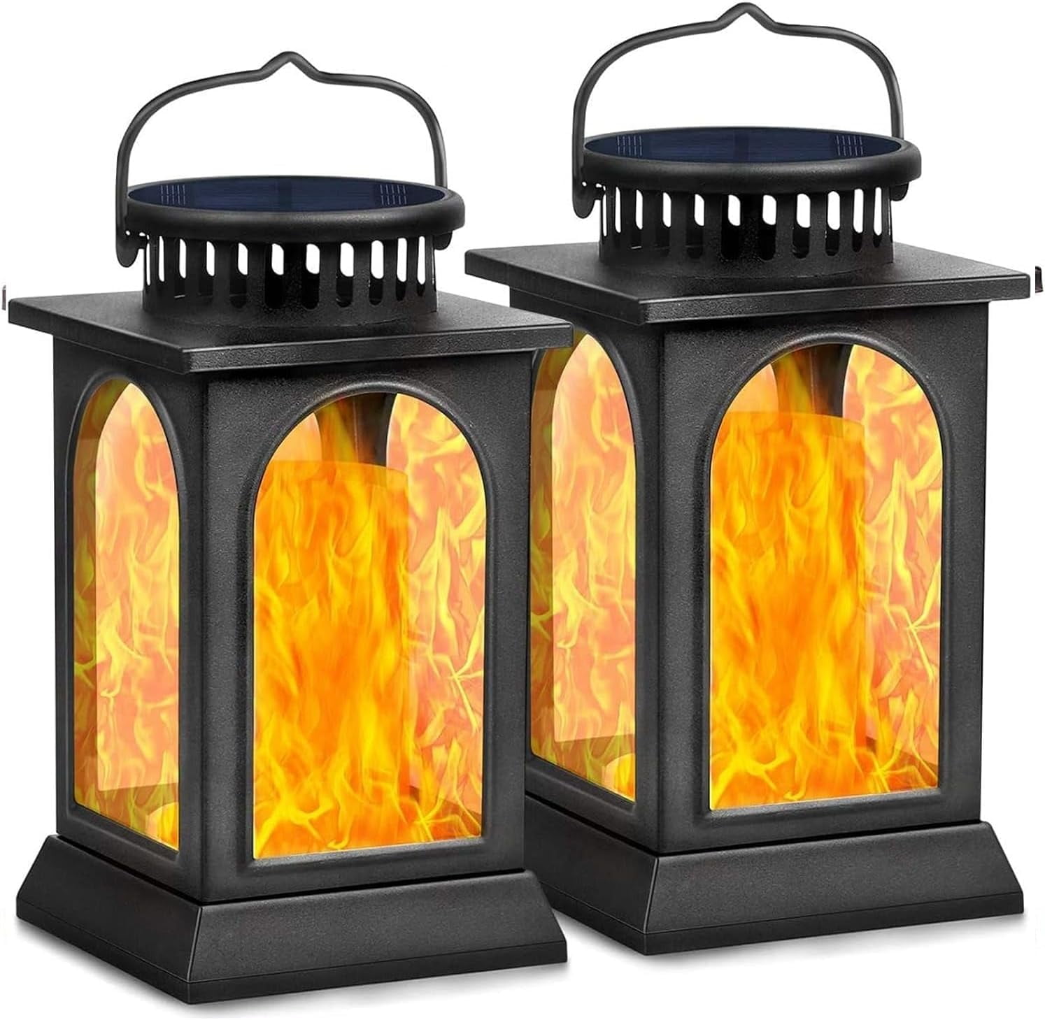 Solar Lights Flickering Flame Upgraded Metal Solar Lantern Outdoor ...