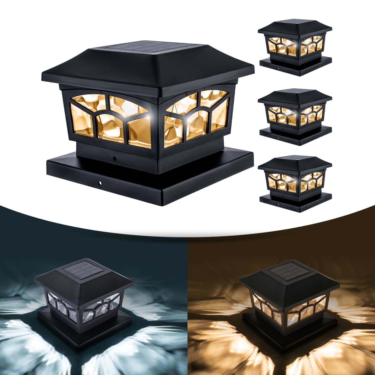 Solar LED Post Cap Lights, Waterproof, 4 Pack for 4x4/6x6 Wooden/Vinyl ...