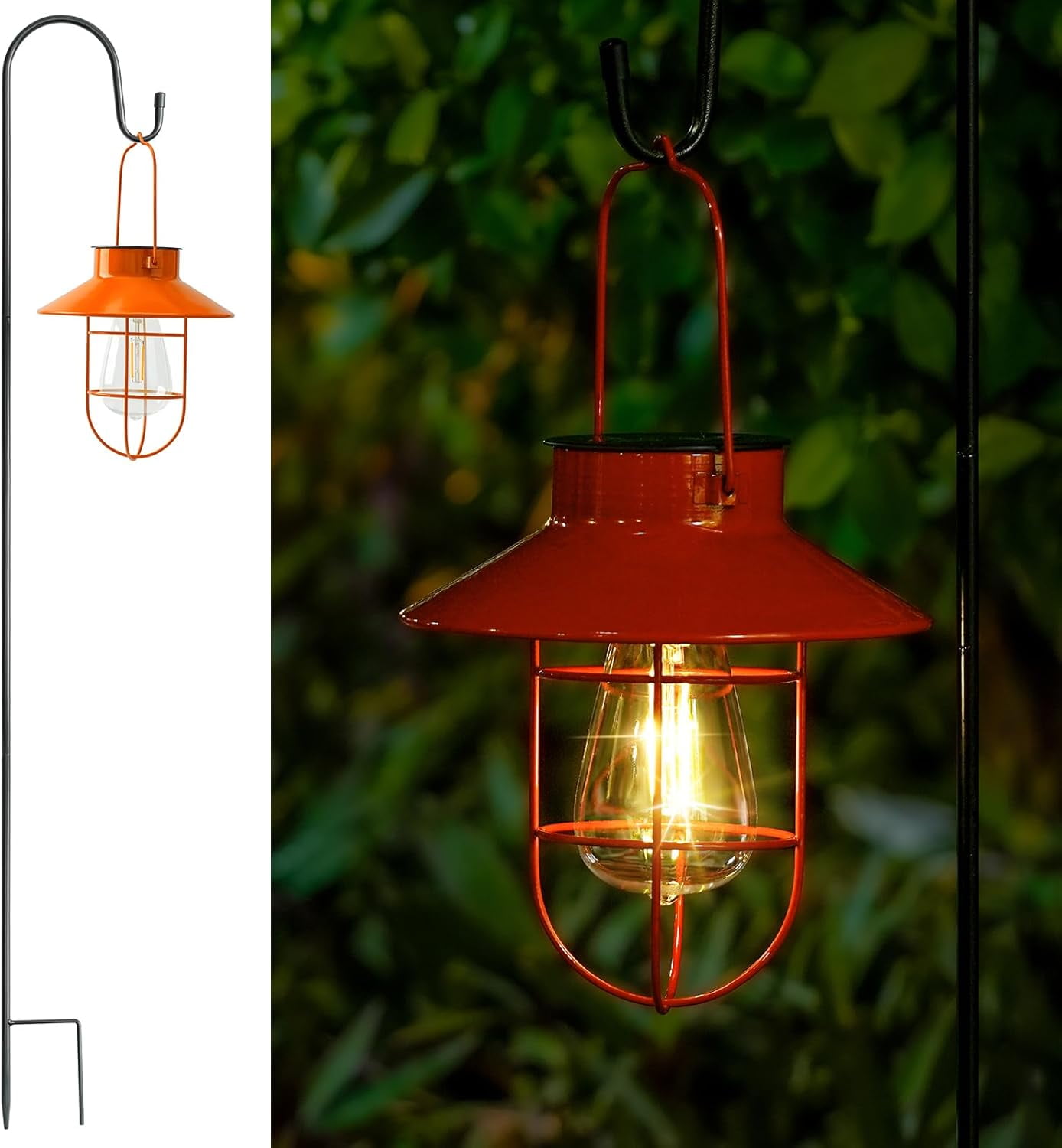Solar Lights Lantern Lamp with Shepherd Hook, Metal Waterproof Edison ...