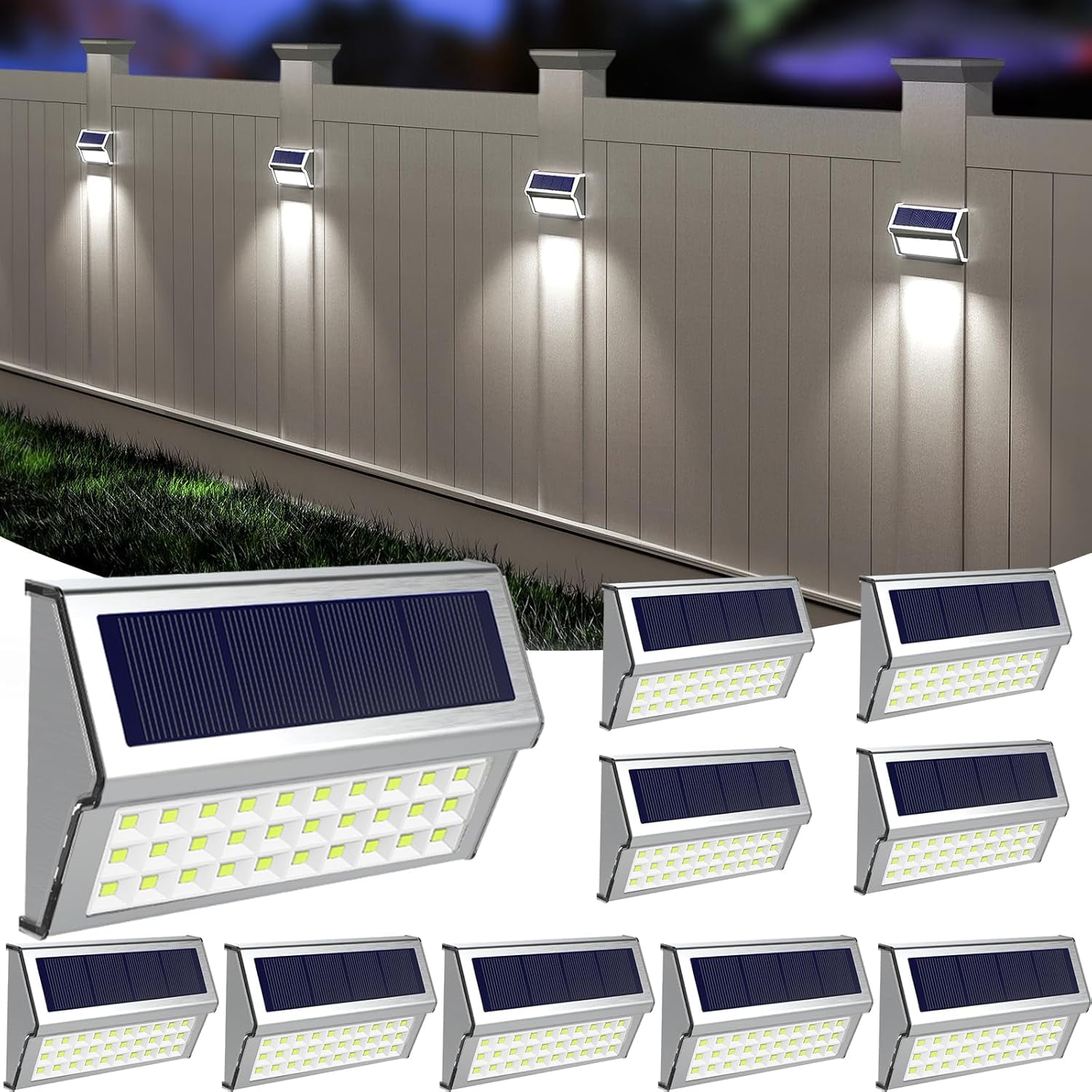Solar Lights Outdoor, 10 Pack 30 LED Fence Lights Waterproof Solar ...
