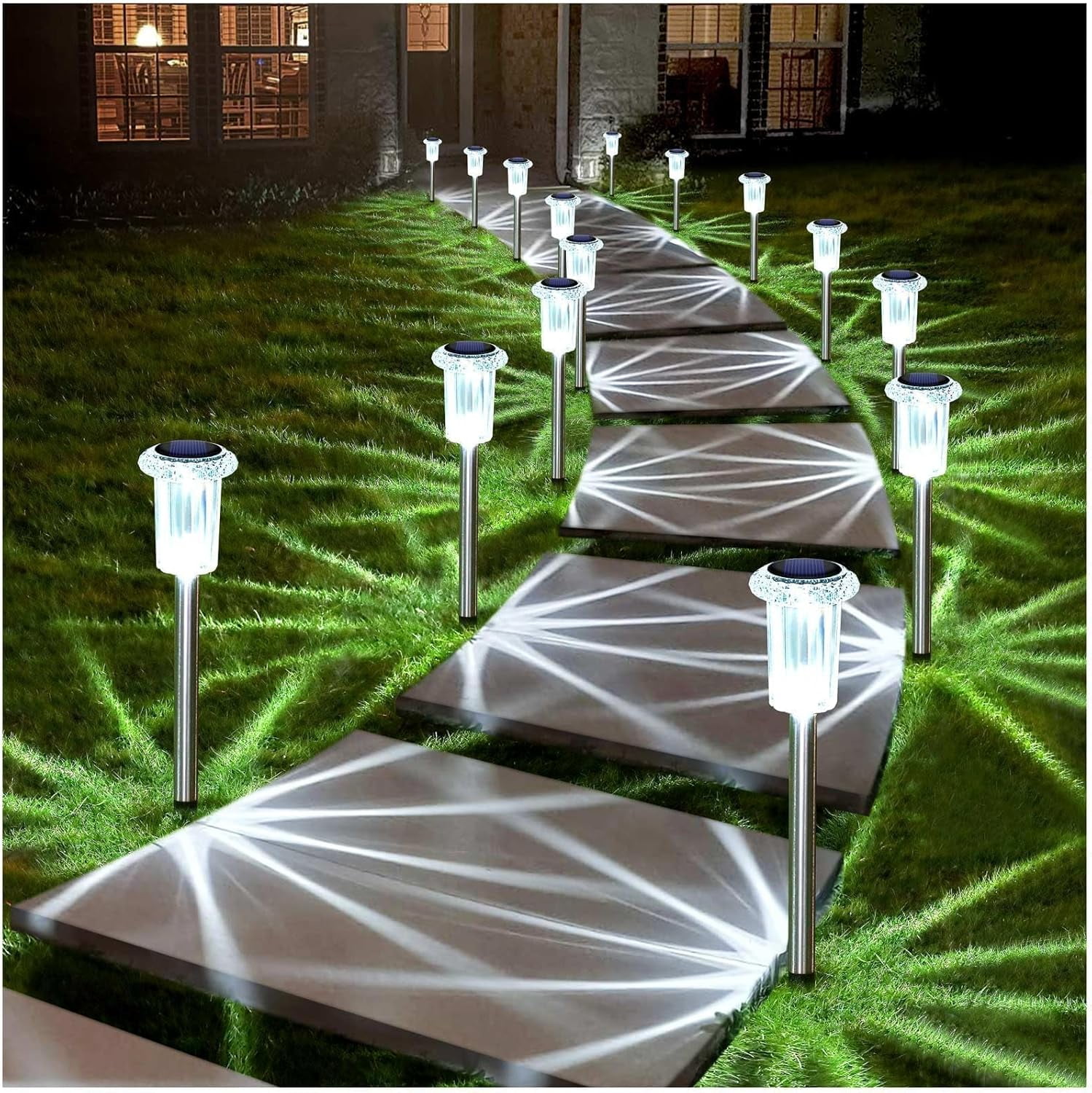 Solar Lights Outdoor 10 Pack Waterproof 6000K Cold White LED Stainless ...