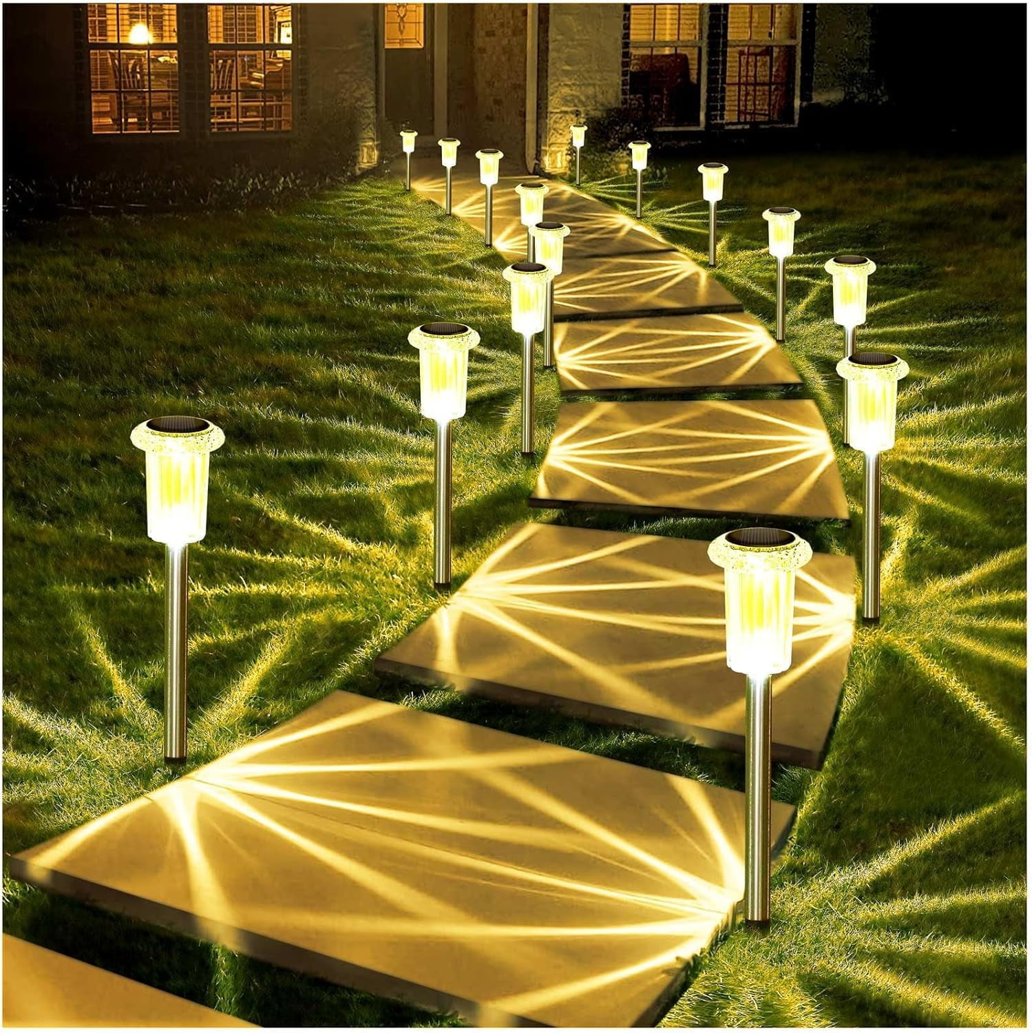 Solar Lights Outdoor, 10 Pack Waterproof LED Stainless Steel Pathway ...