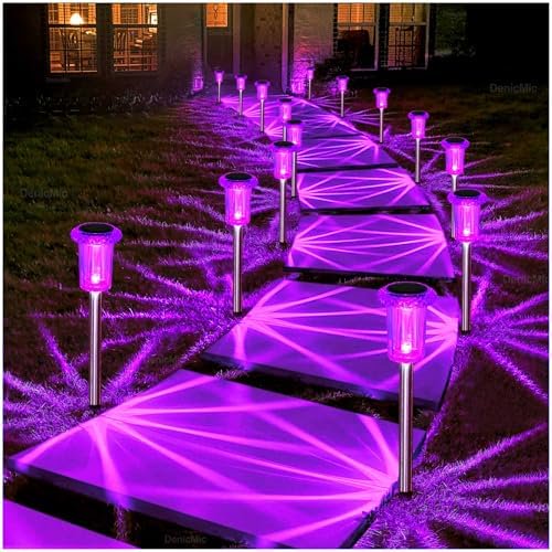Solar Lights Outdoor 10 Pack Waterproof Purple LED Stainless Steel ...
