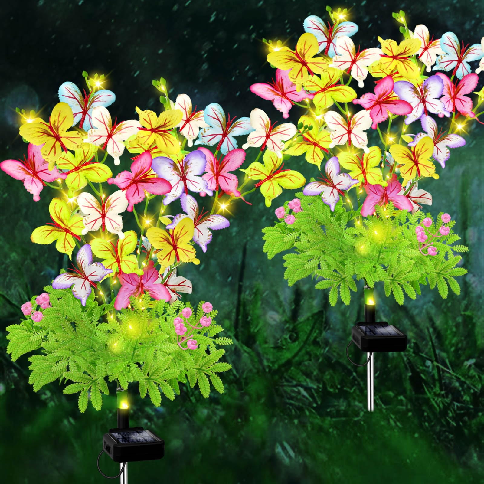 Solar Lights Outdoor, 2 Pack Solar Flowers Lights Butterfly Garden ...