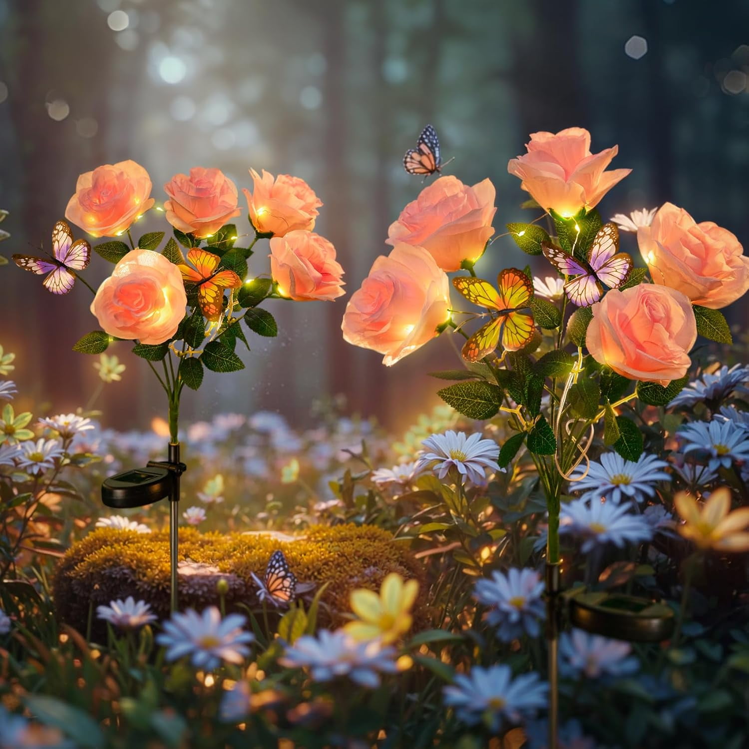 Solar Lights Outdoor- 2 Pack Garden Lights Outdoor Waterproof with 10 ...