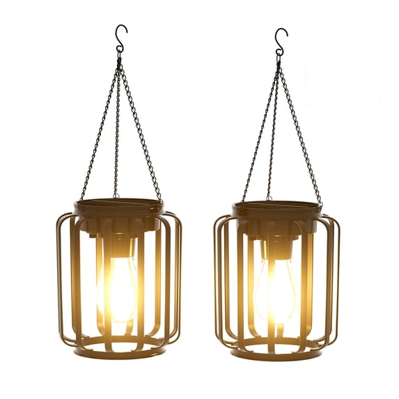 2 Pack Upgraded Metal Hanging Solar Lantern Outdoor Waterproof Lanterns ...