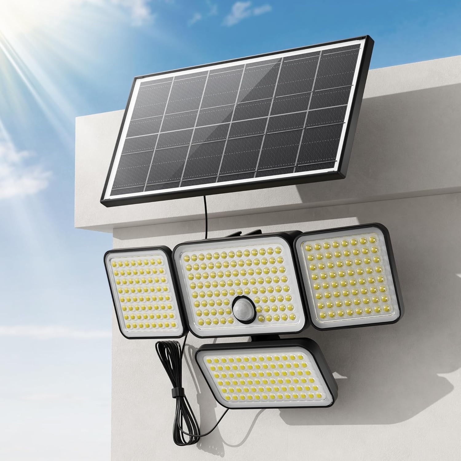 Solar Lights Outdoor, 4000mAh Lights with Larger Solar Panel & 16.4FT ...