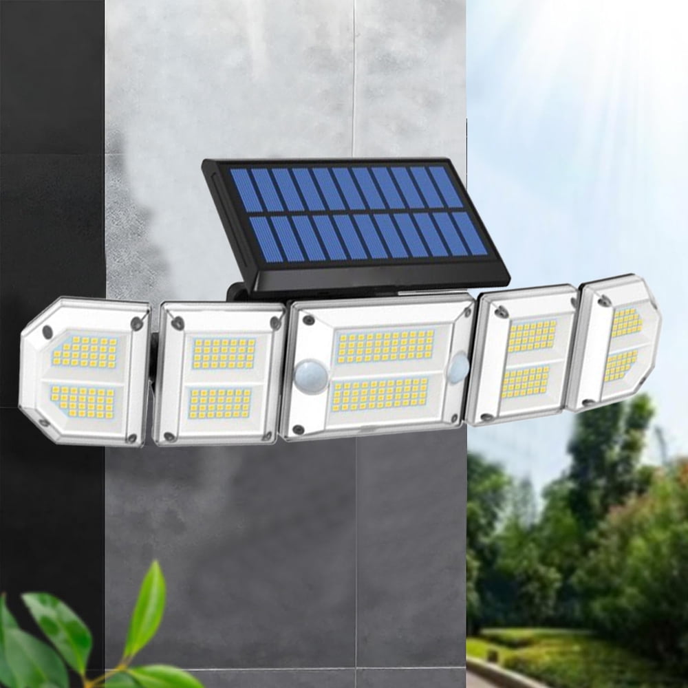 Solar Lights Outdoor, 5500LM Super Bright Motion Sensor Solar Outoor Lights, 5 Heads Solar ...