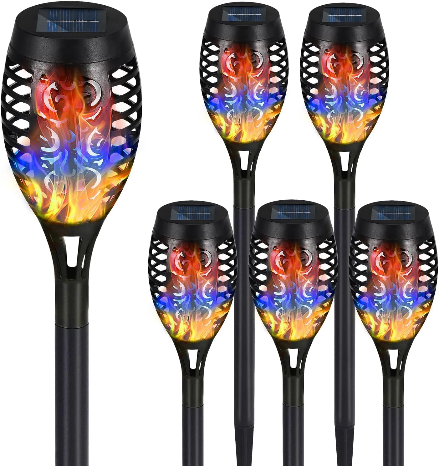 Solar Lights Outdoor, 6 Pack Solar Torch Light with Colorful Flickering ...