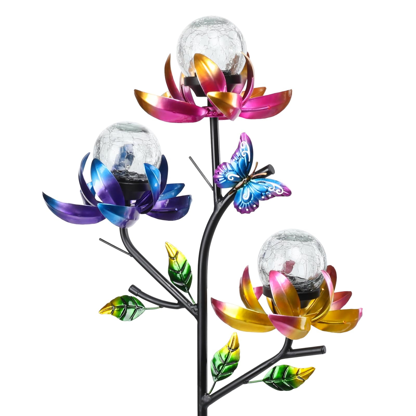 Solar Lights Outdoor Decorative Lotus Flowers Wind Spinner Garden Stake ...