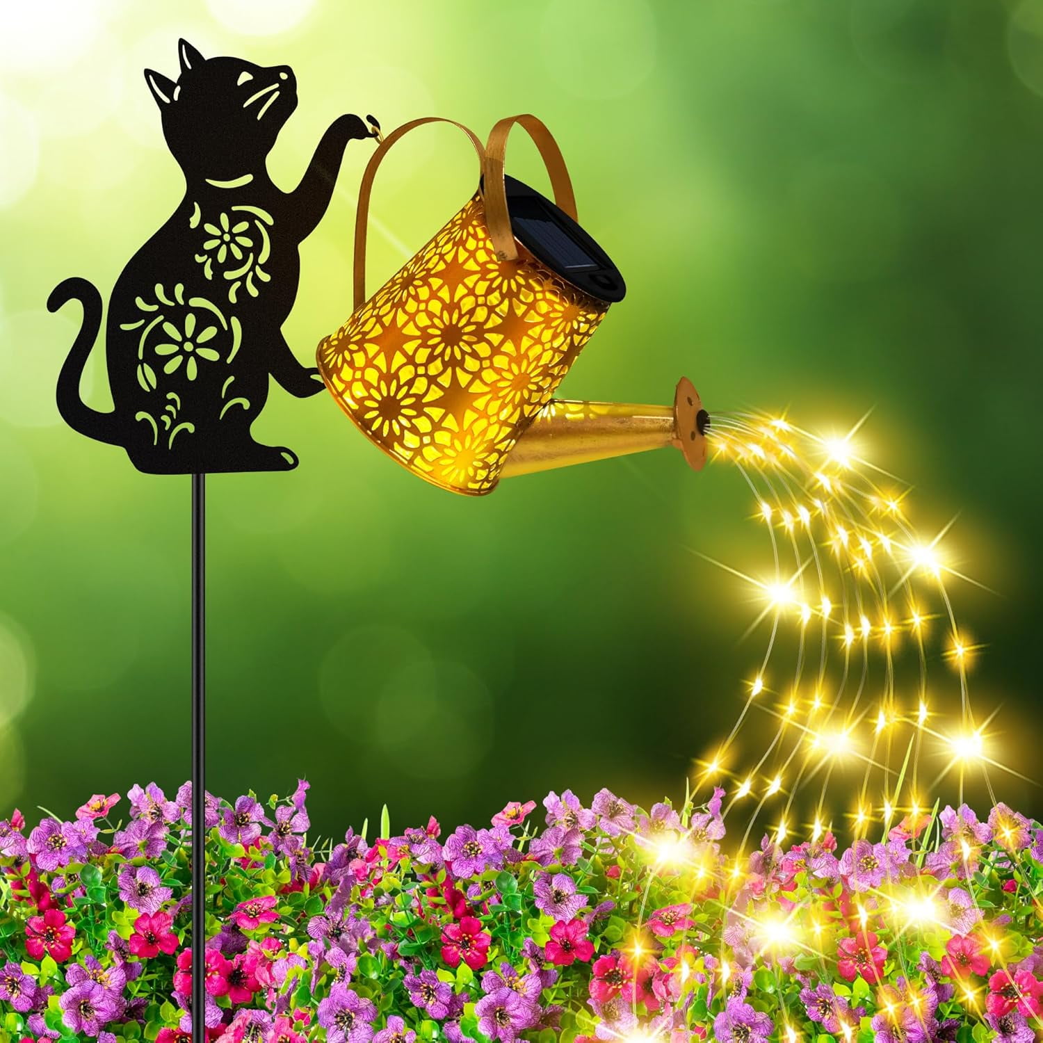 Solar Lights Outdoor Decorative, Watering Can with Cascading Lights ...