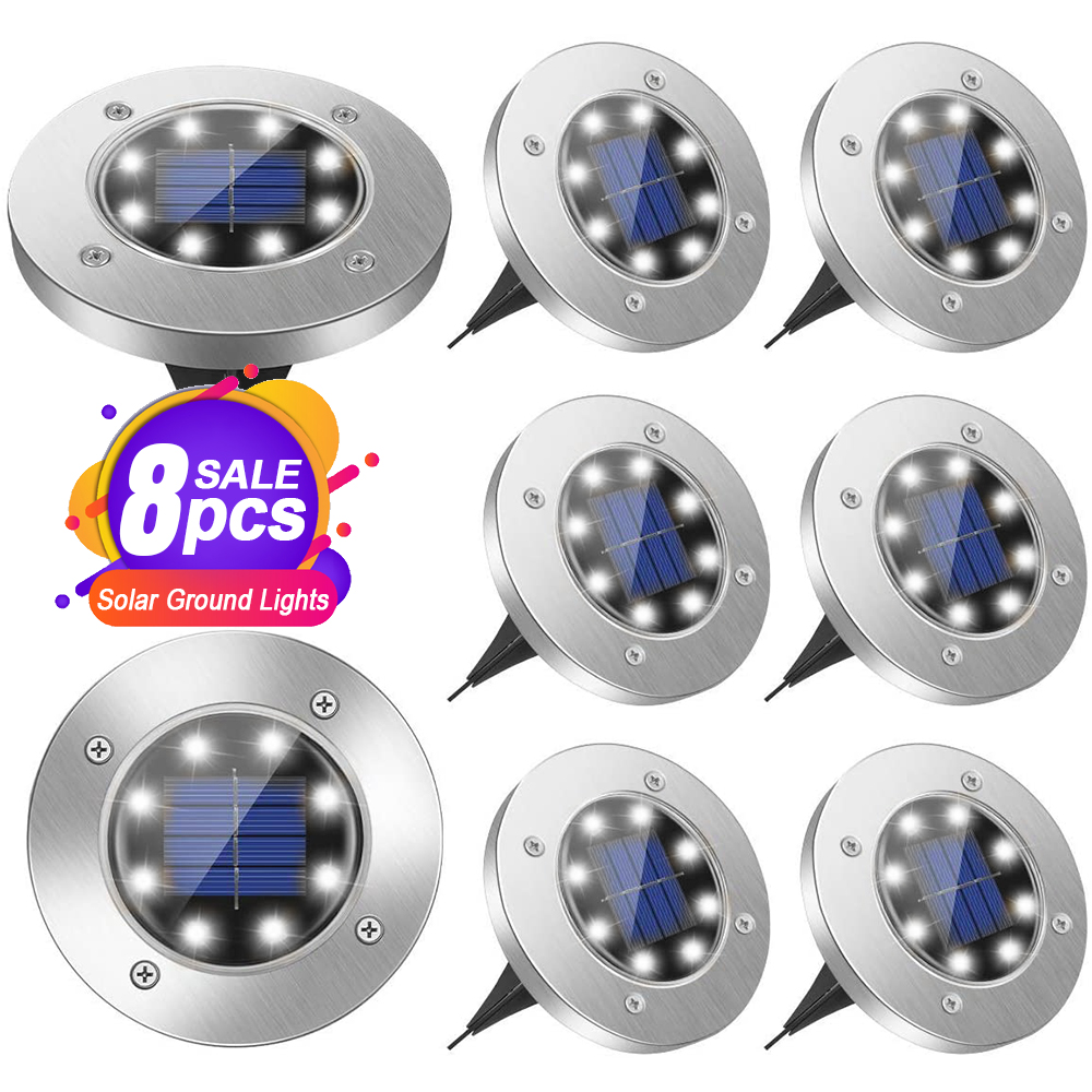 Solar Lights Outdoor，Disk Lights Solar Powered 8 LED ，Outdoor in-ground ...