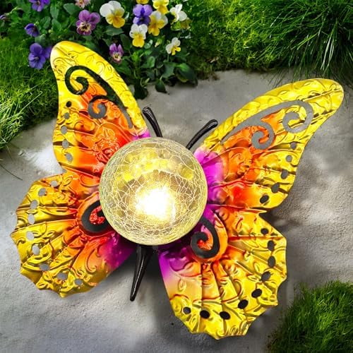 Solar Lights Outdoor Garden Butterfly Decor, Metal Butterfly Statue ...