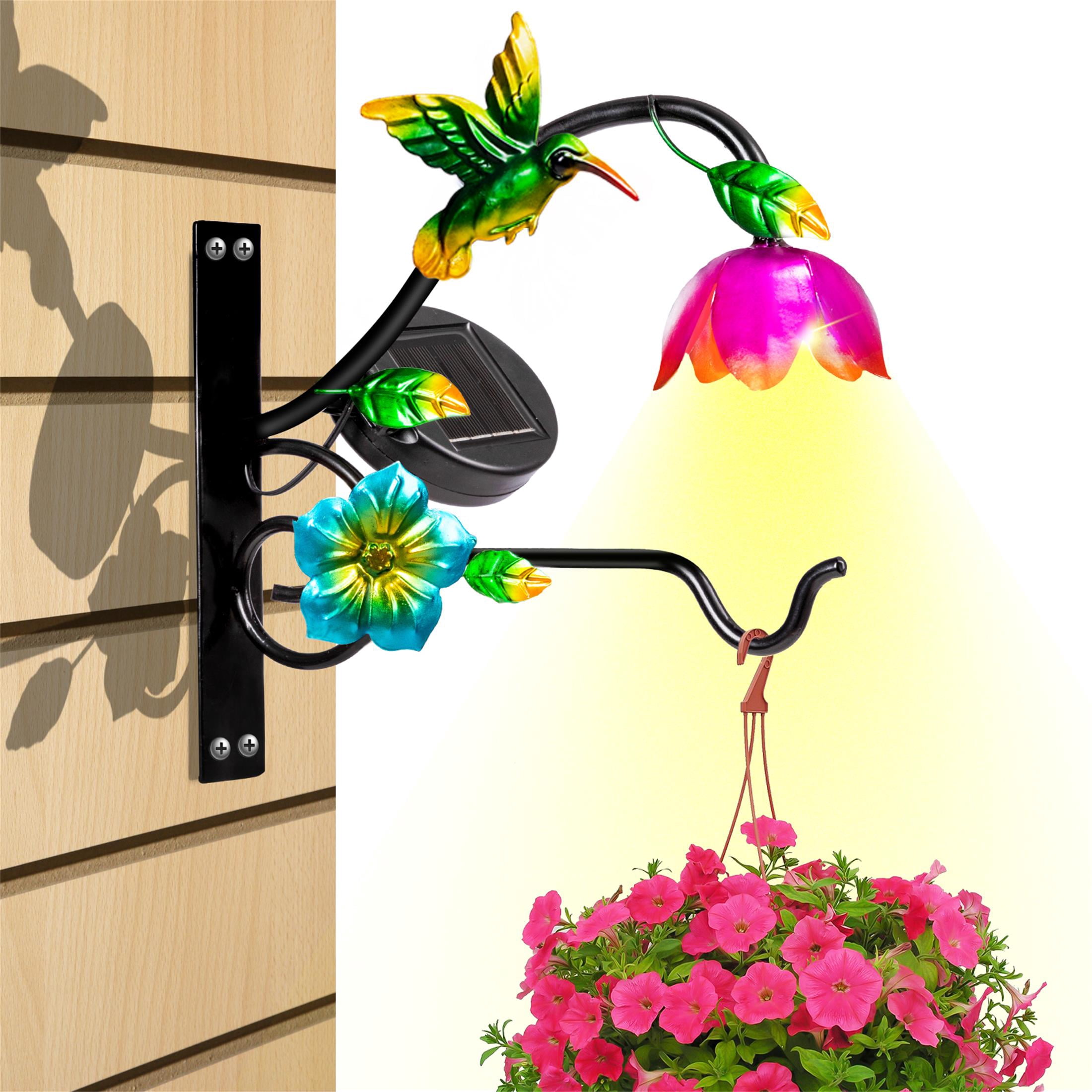 Solar Lights Outdoor Garden Patio Decor Wall Art Hummingbird Plant ...