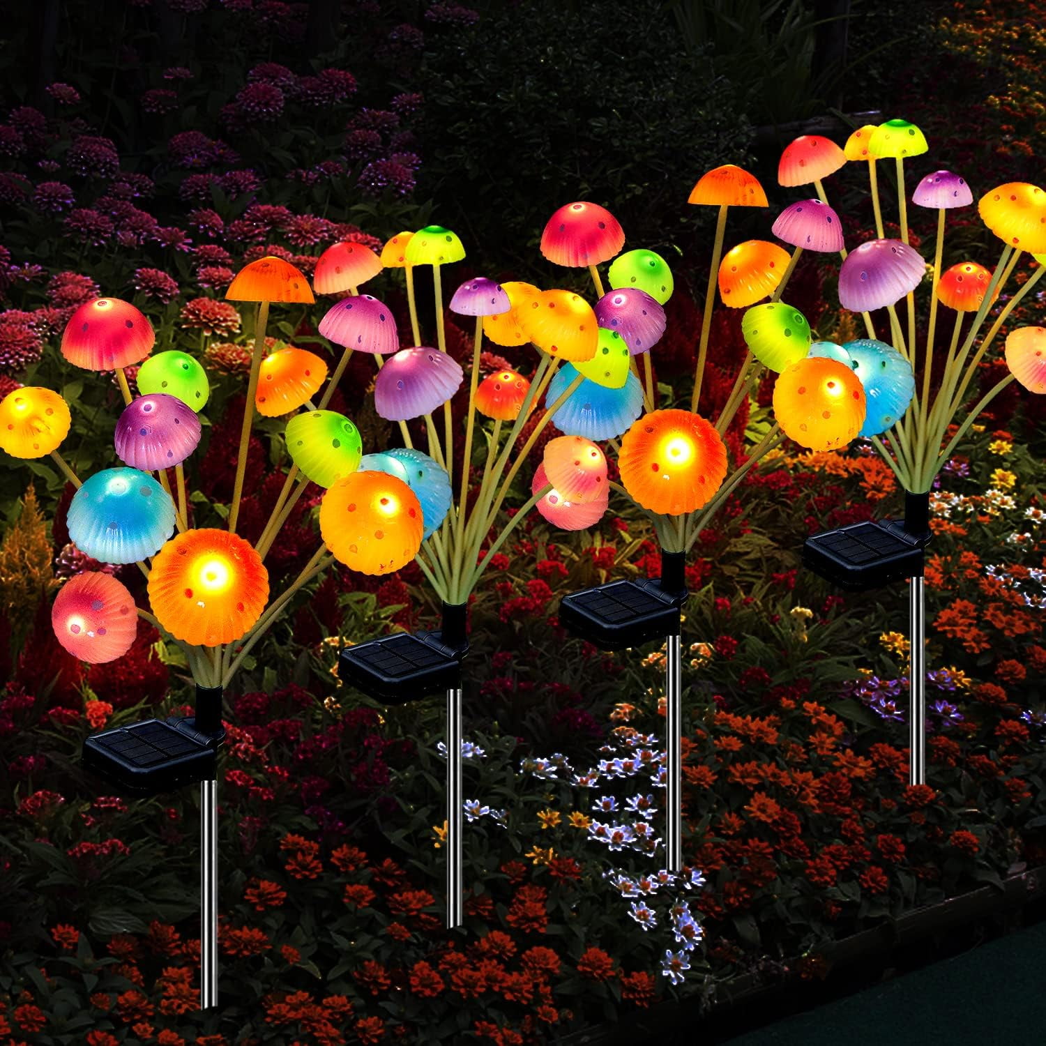 Solar Lights Outdoor Garden, Upgraded 24 LEDs Mushroom Stake Lights ...
