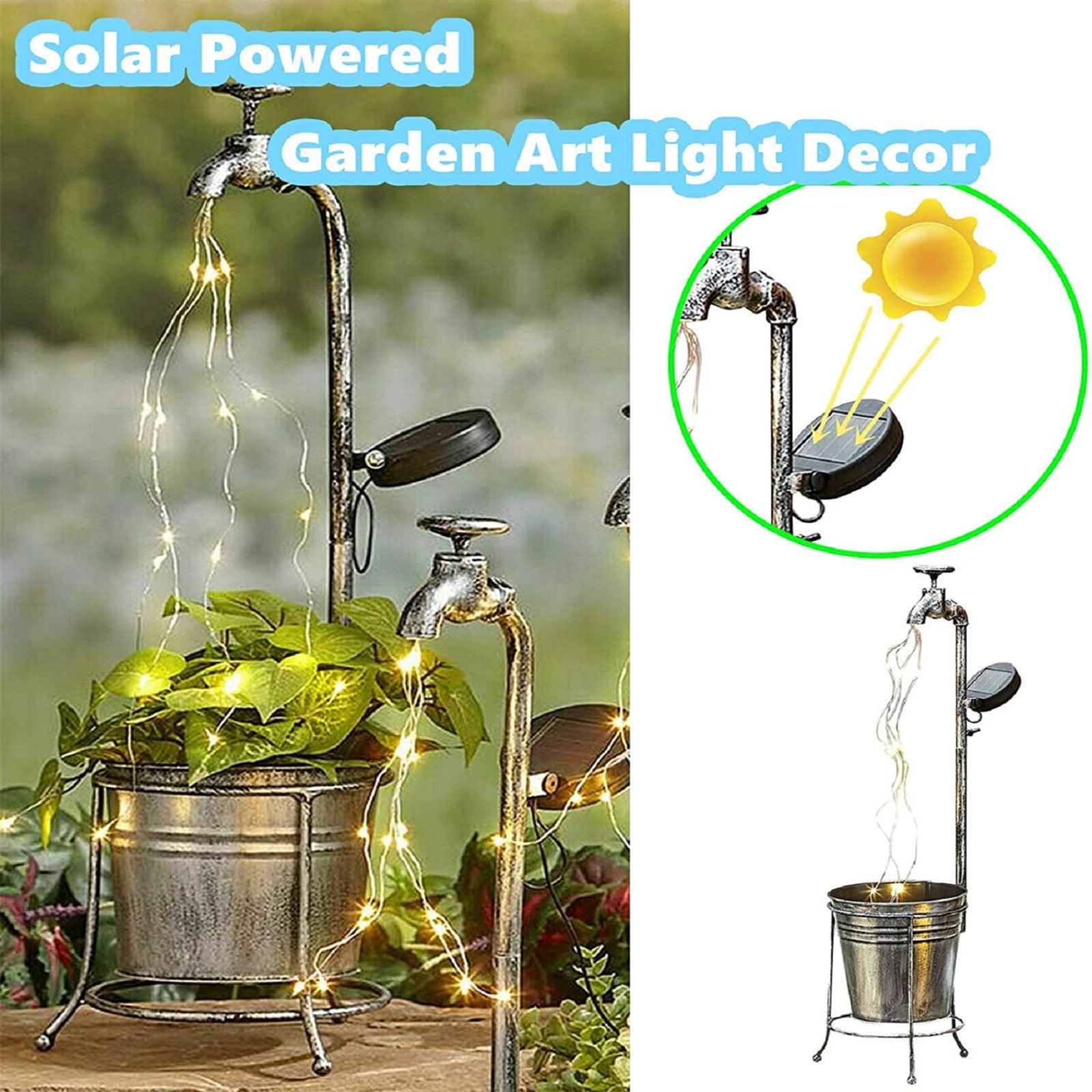 Solar Lights Outdoor Garden, Water Faucet Waterfall Garden Lights ...