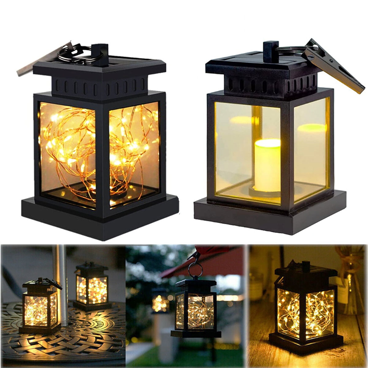 Bincy Antique Warm White Solar Outdoor Hanging Lantern, Romantic Candle ...