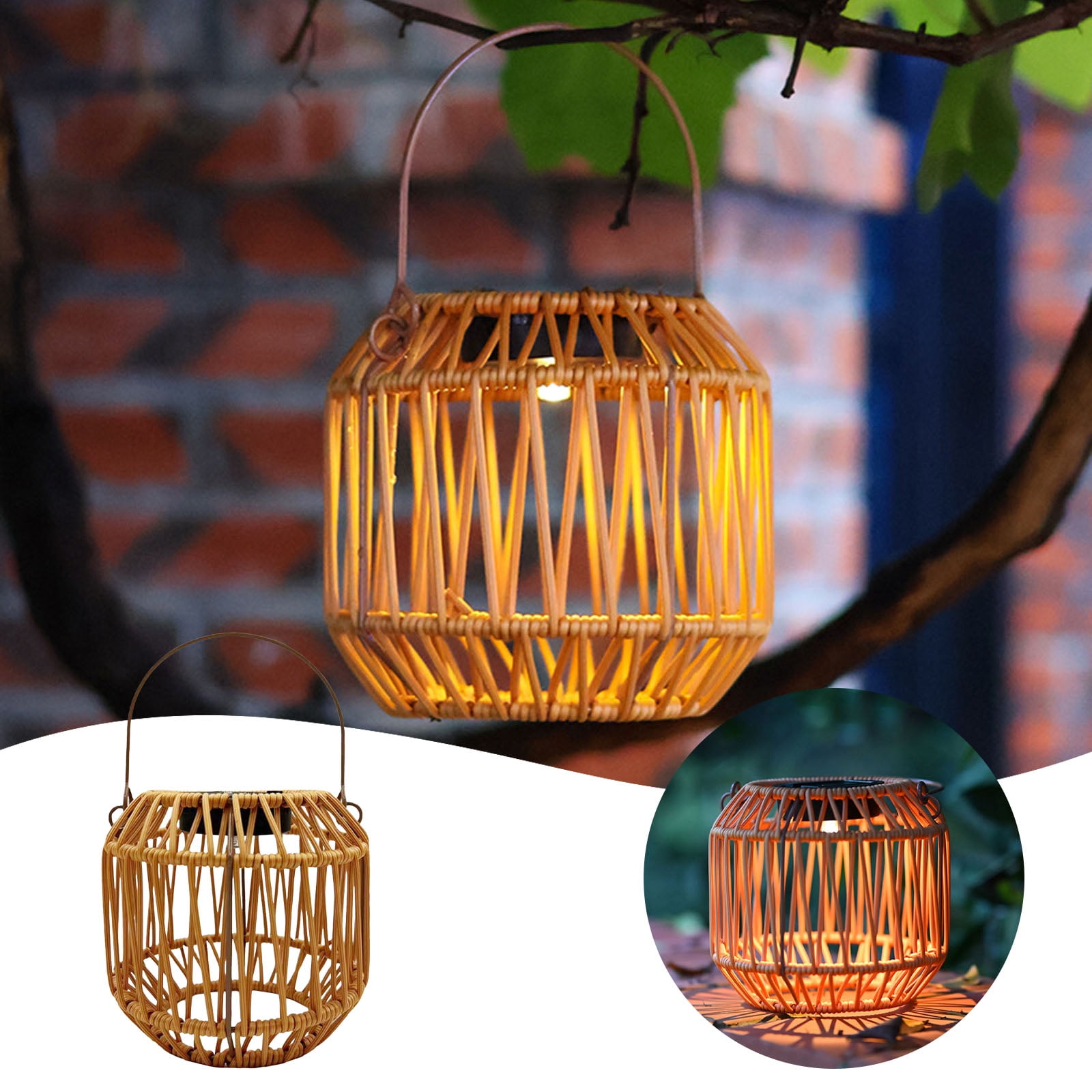 Solar Lights for Outdoor Hanging,Solar Powered Imitation Bamboo Woven ...