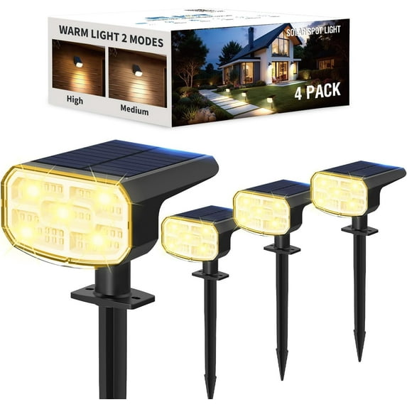 Solar Lights Outdoor IP65, Bright , 3000K 2 Lighting Modes, Solar Yard ...