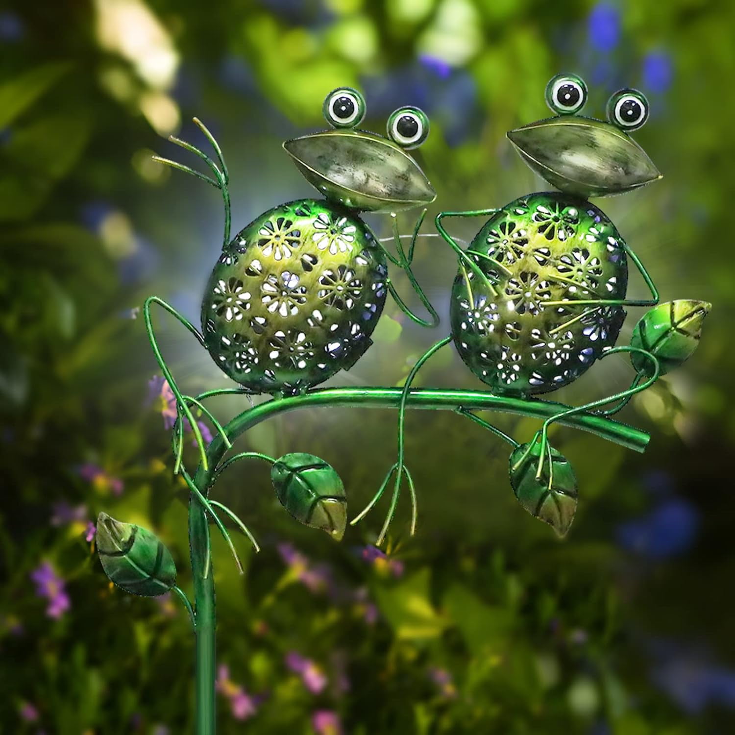 Solar Lights Outdoor, Metal Sitting Frogs Light Garden Decor ...