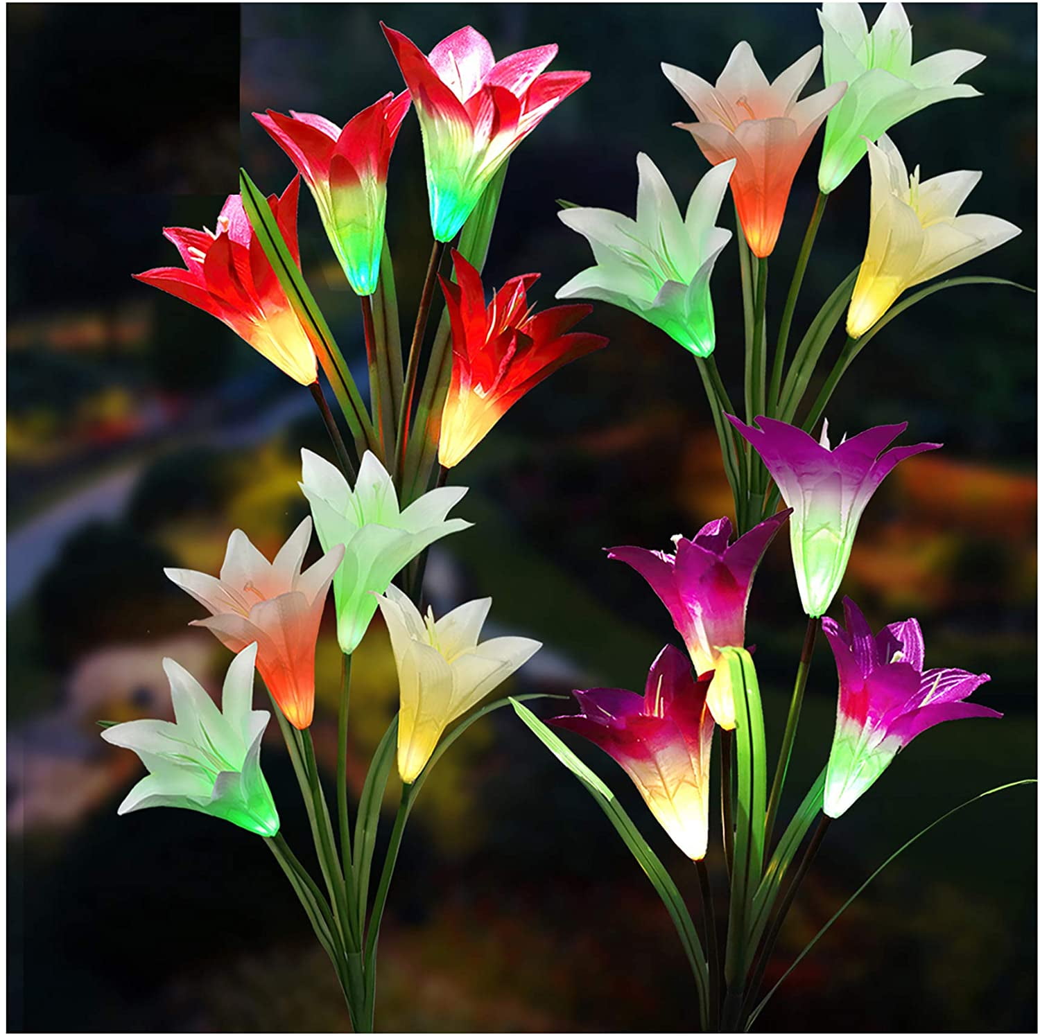 Solar Lights Outdoor - New Upgraded Solar Garden Lights, Multi-Color ...