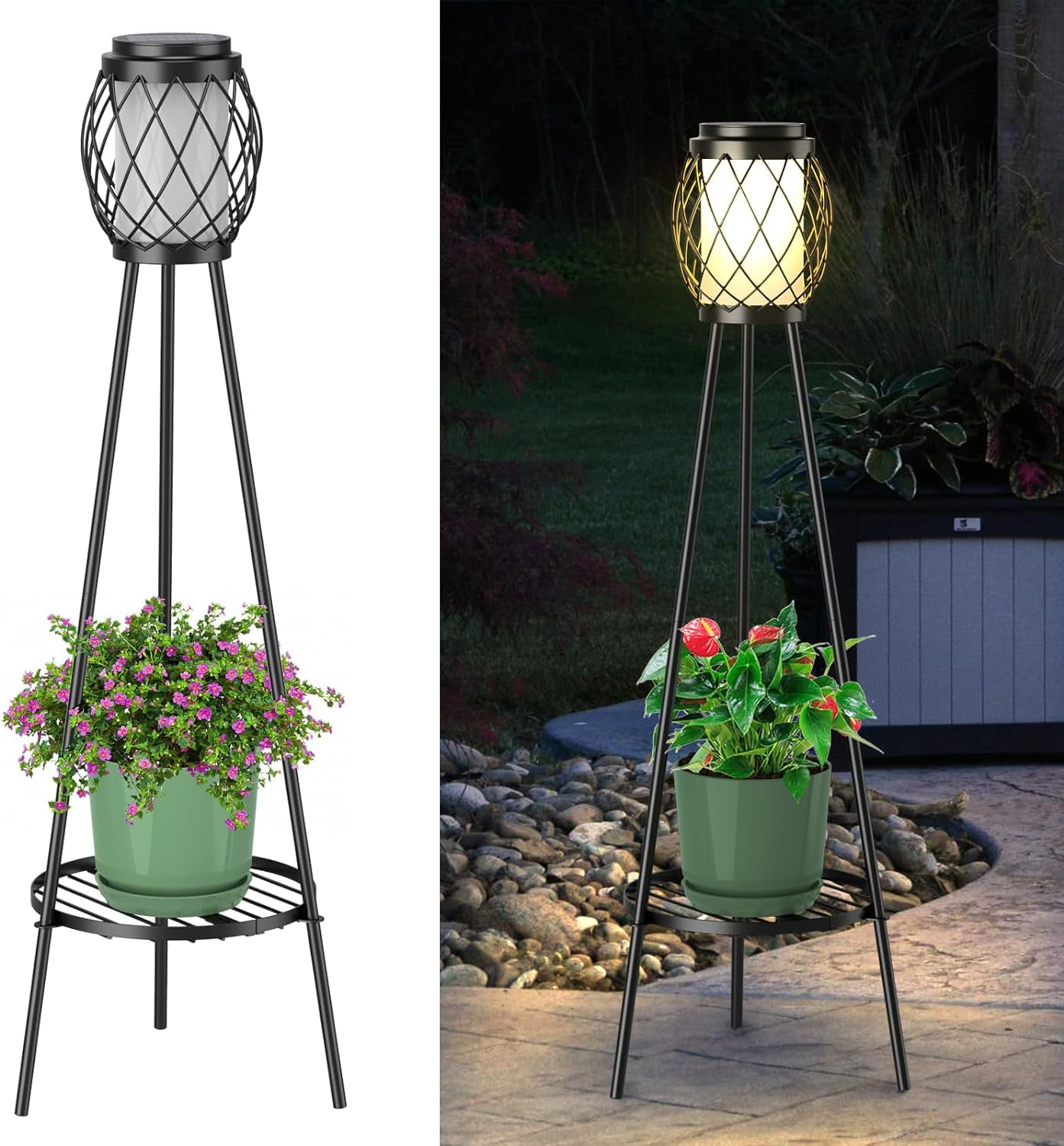 Solar Lights Outdoor with Plant Stands 2 Pack, Solar Floor Lamp Metal ...