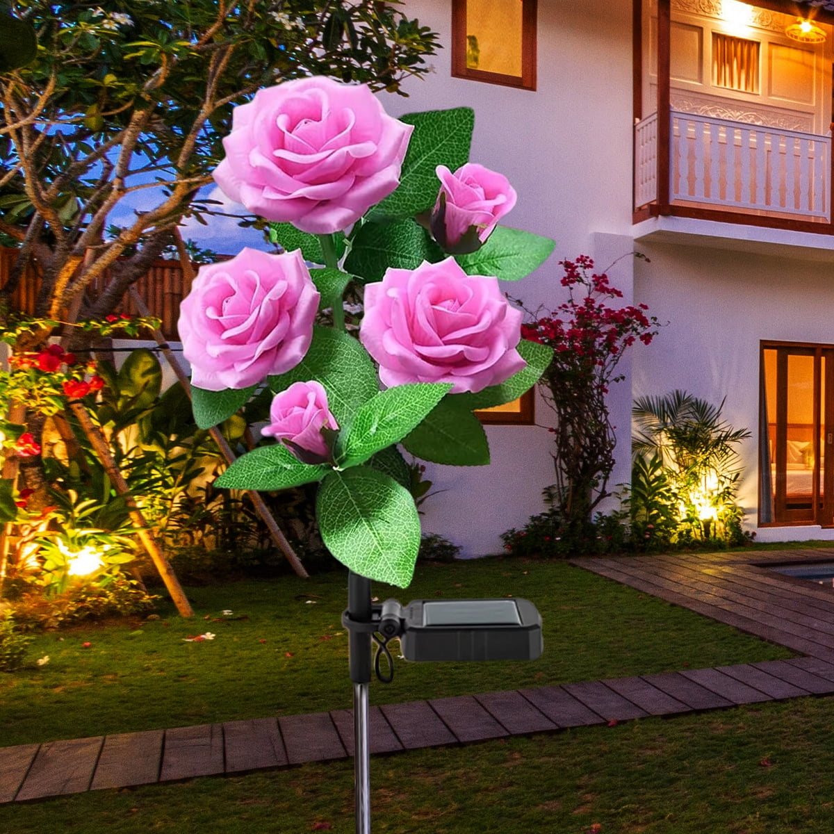 Solar Lights Outdoor Rose Flower, 1 Pack Solar Powered Garden ...
