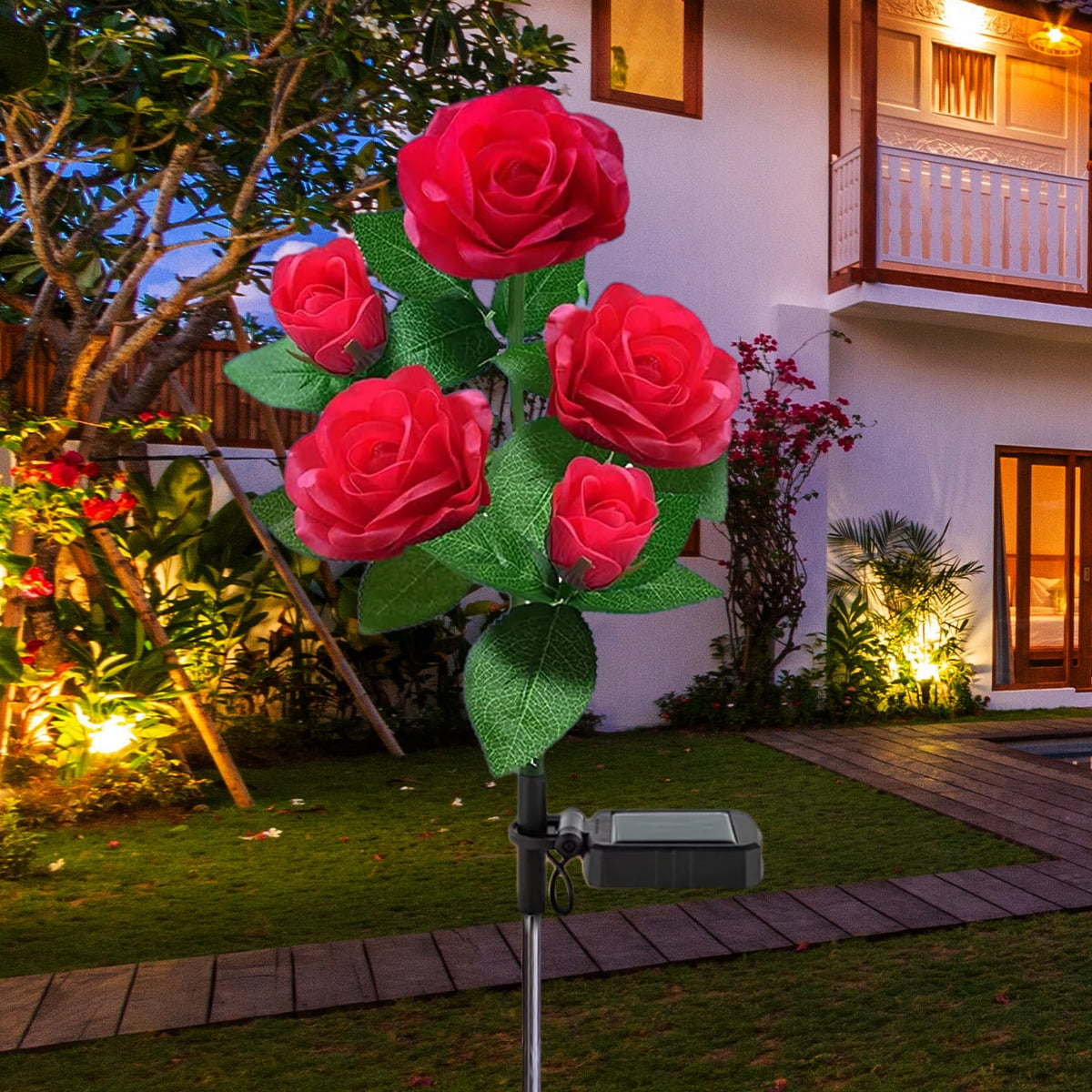 Solar Lights Outdoor Rose Flower, 1 Pack Solar Powered Garden ...