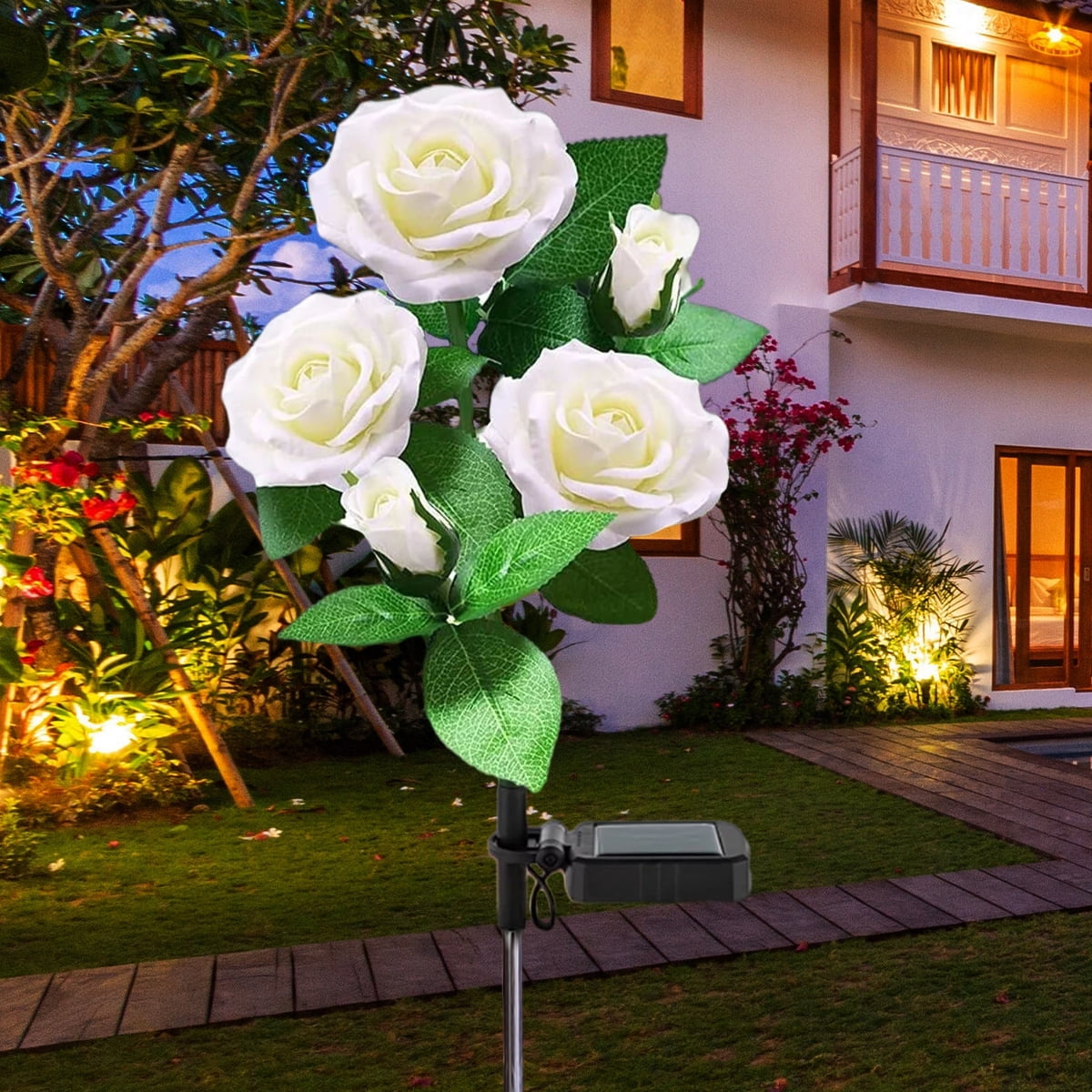 Solar Lights Outdoor Rose Flower, 1 Pack Solar Powered Garden ...