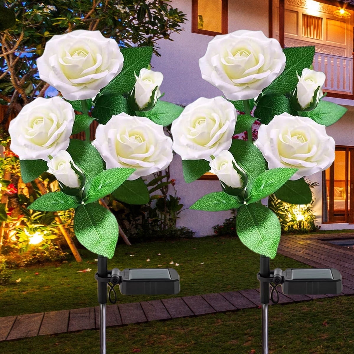 Solar Lights Outdoor Rose Flower, 2 Pack Solar Powered Garden ...