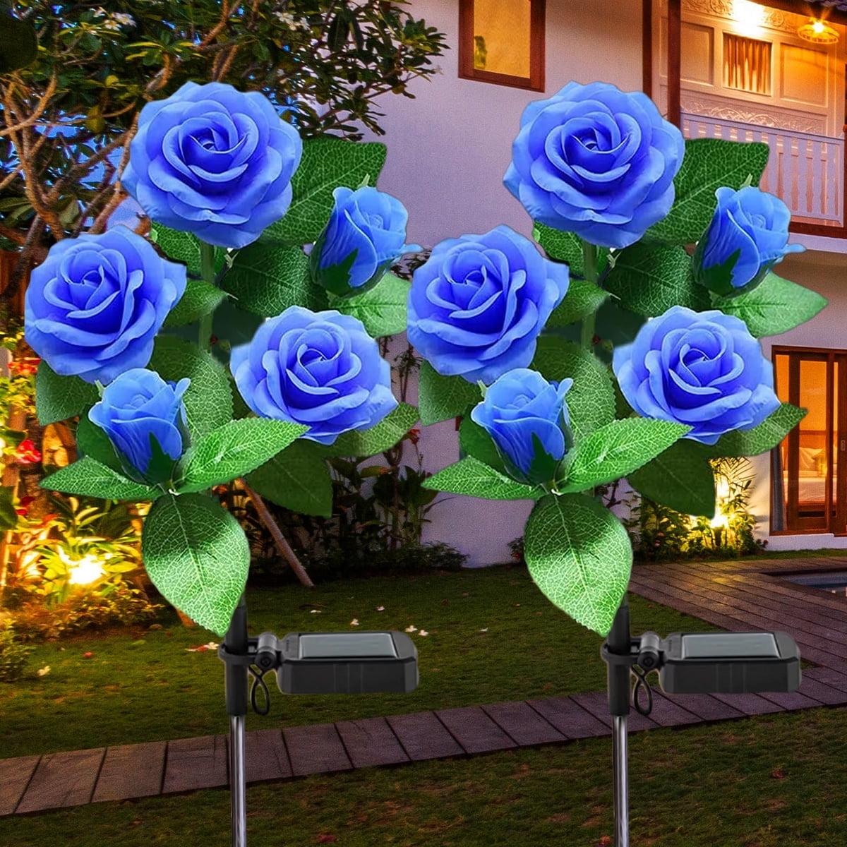 2 Pack Solar Powered LED Rose Stick Lights, Waterproof Outdoor Garden ...