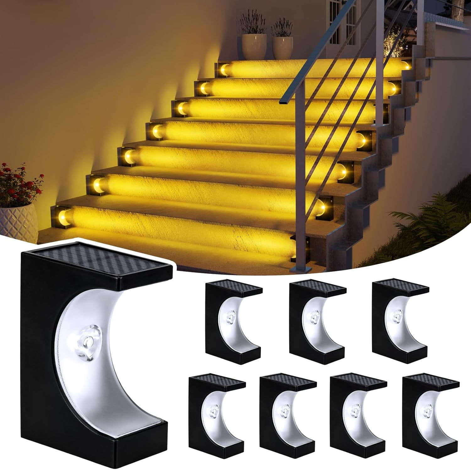 Solar Lights Outdoor for Stairs - 8 Pack Solar Powered Outdoor Stairs ...