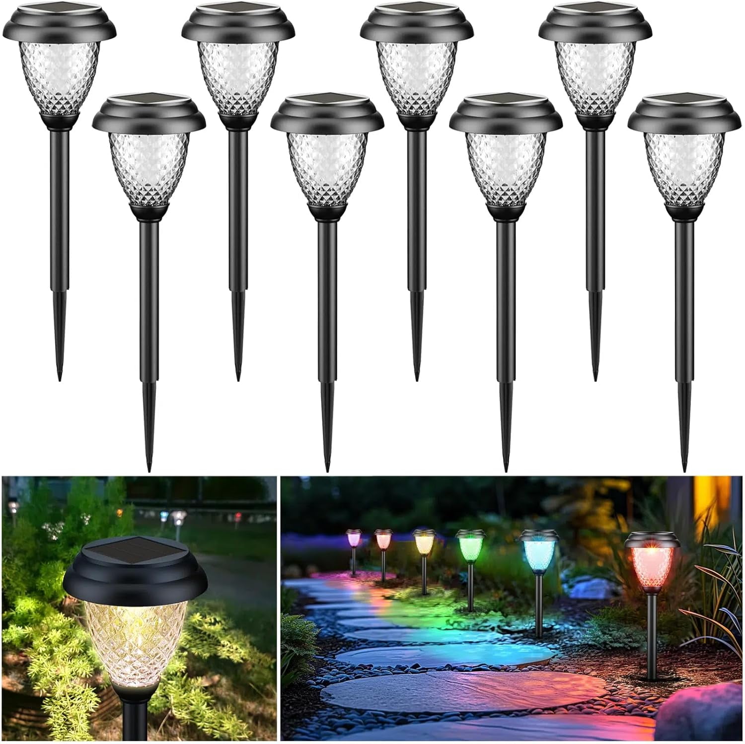 Solar Lights Outdoor - Warm White & RGB 2 Modes Solar Pathway Lights ...