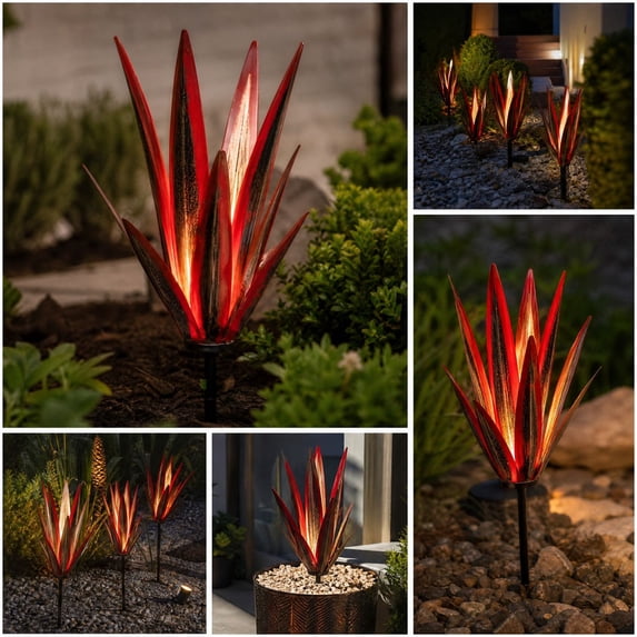 Solar Lights Outdoor Waterproof, 1.8ft Metal Artificial Agave Plant ...