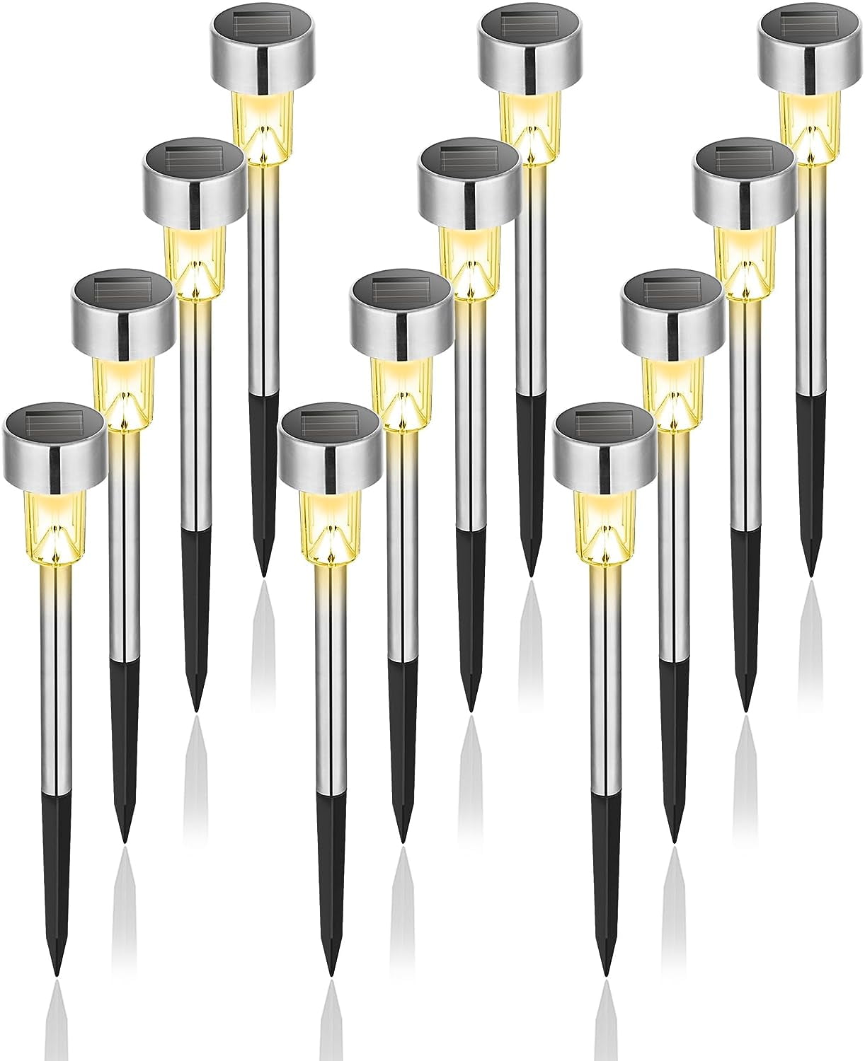 Solar Lights Outdoor Waterproof, 12 Pack, Stainless Steel LED Solar ...