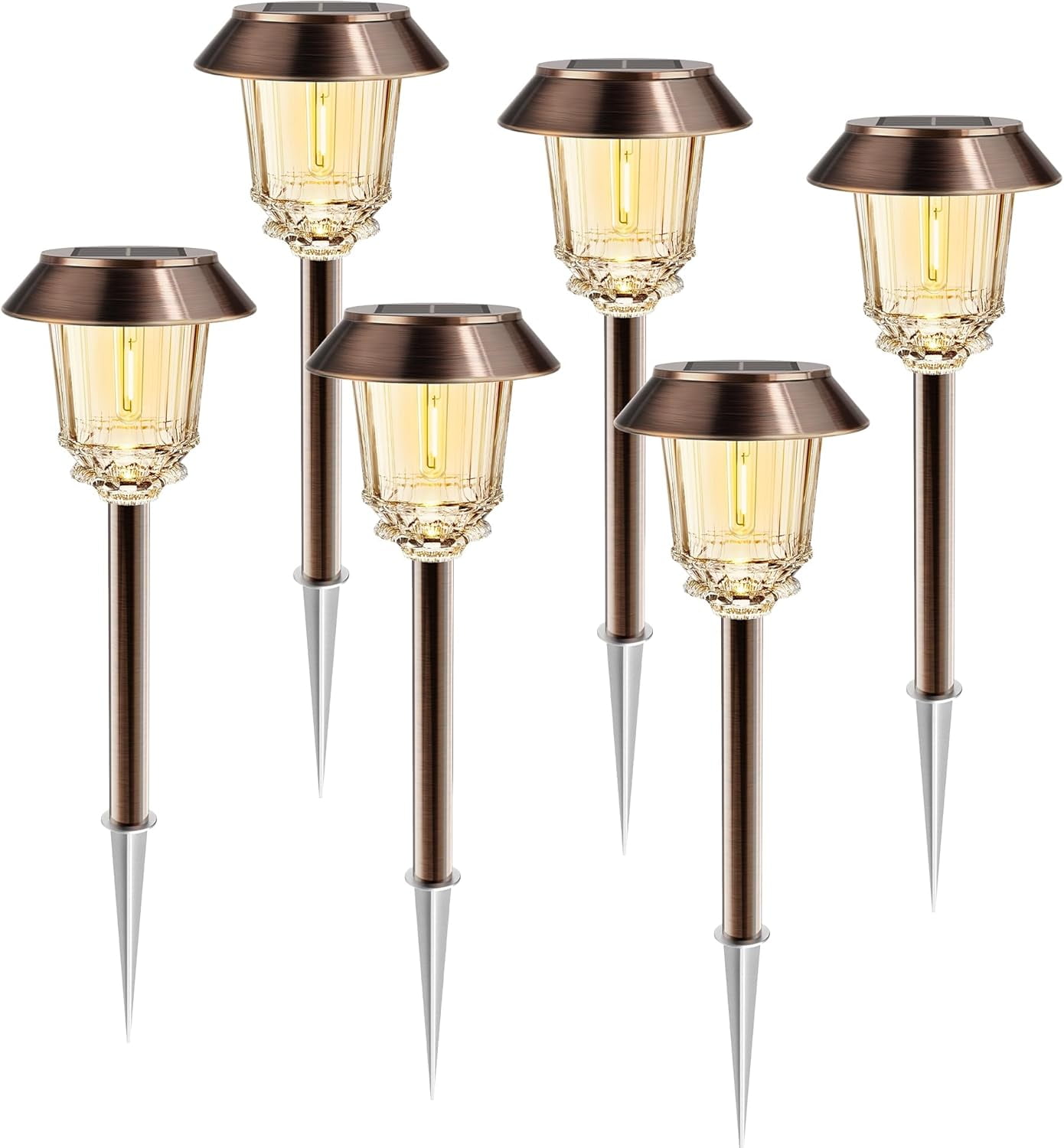 Solar Lights Outdoor Waterproof,6 Pack Bronze Pathway Lights with 10-40 ...