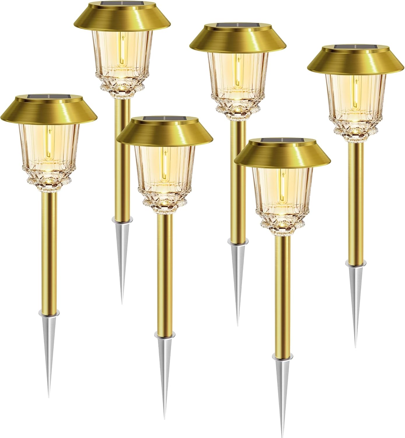 Solar Lights Outdoor Waterproof,6 Pack Gold Solar Pathway Lights with ...