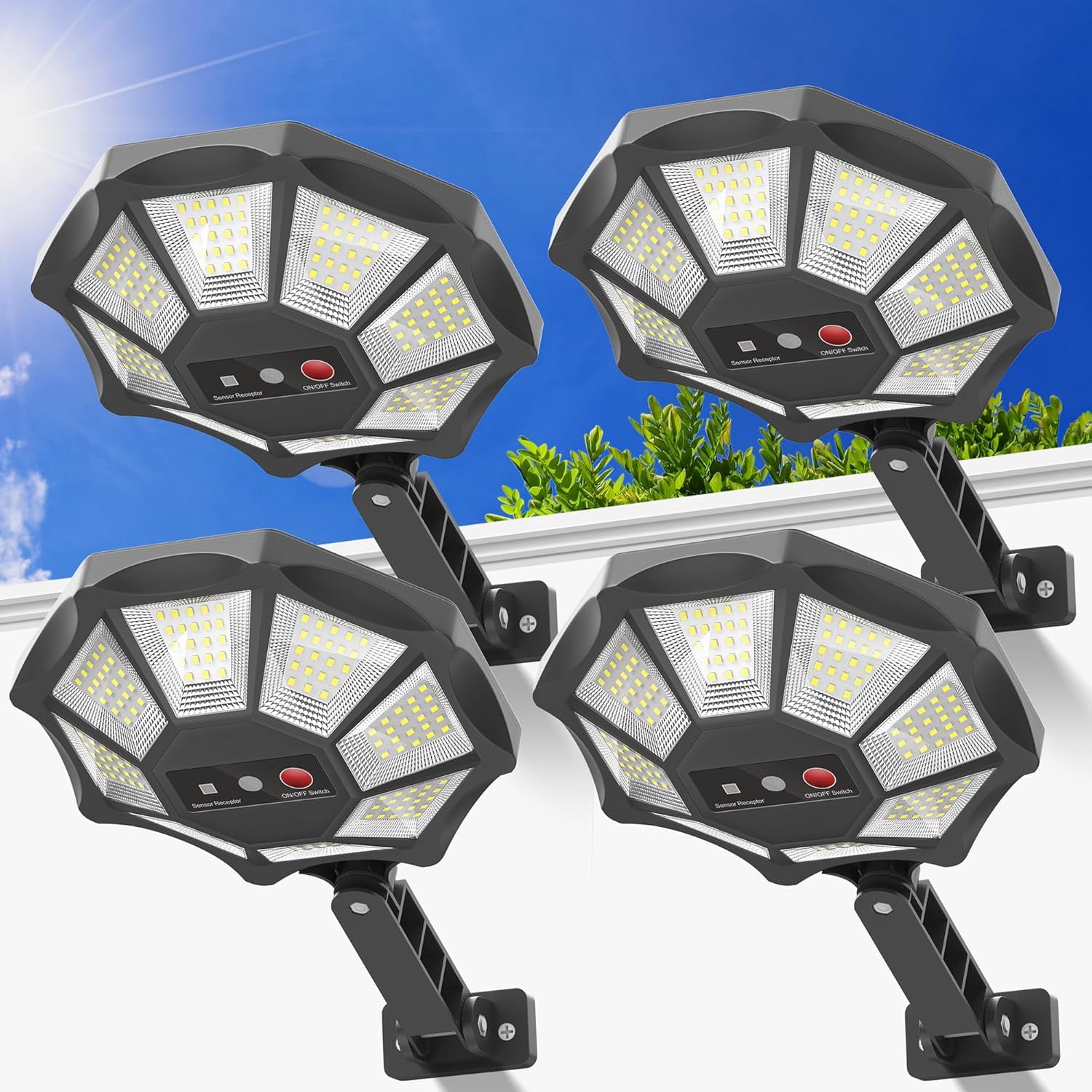 Solar Lights Outdoor Waterproof, 8 Sides Solar Street Light Dusk to ...
