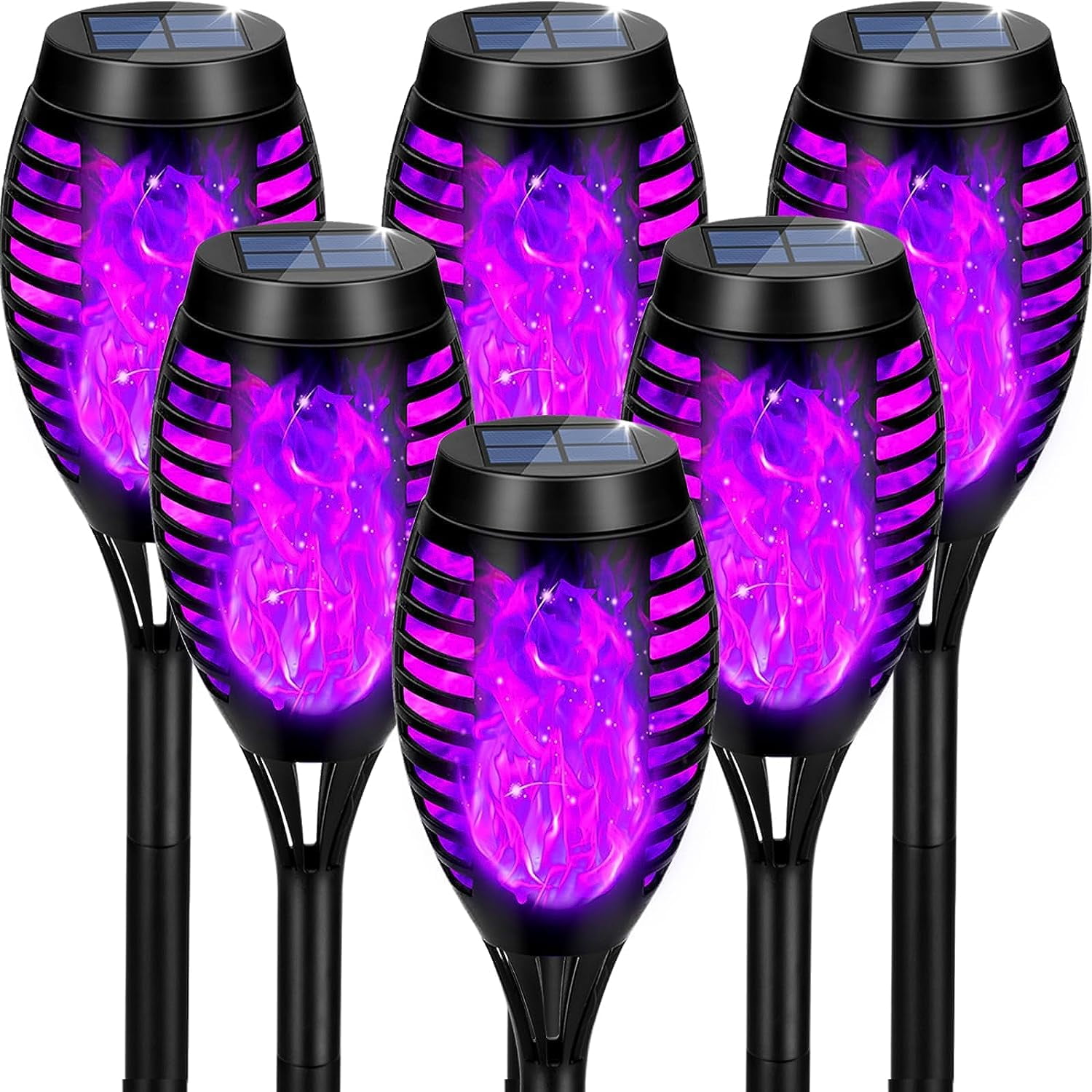 Solar Lights Outdoor Waterproof Purple, Upgraded 6 Pack Solar Tiki ...